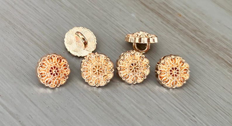 Gold Metallic Flower Shank Buttons 10mm Metal Golden Filigree Cardigan ...