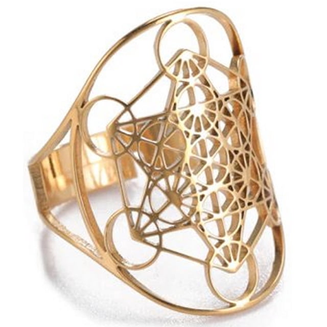 Gold Metatron's Cube Ring Stainless Steel Spiritual Sacred Geometry ...