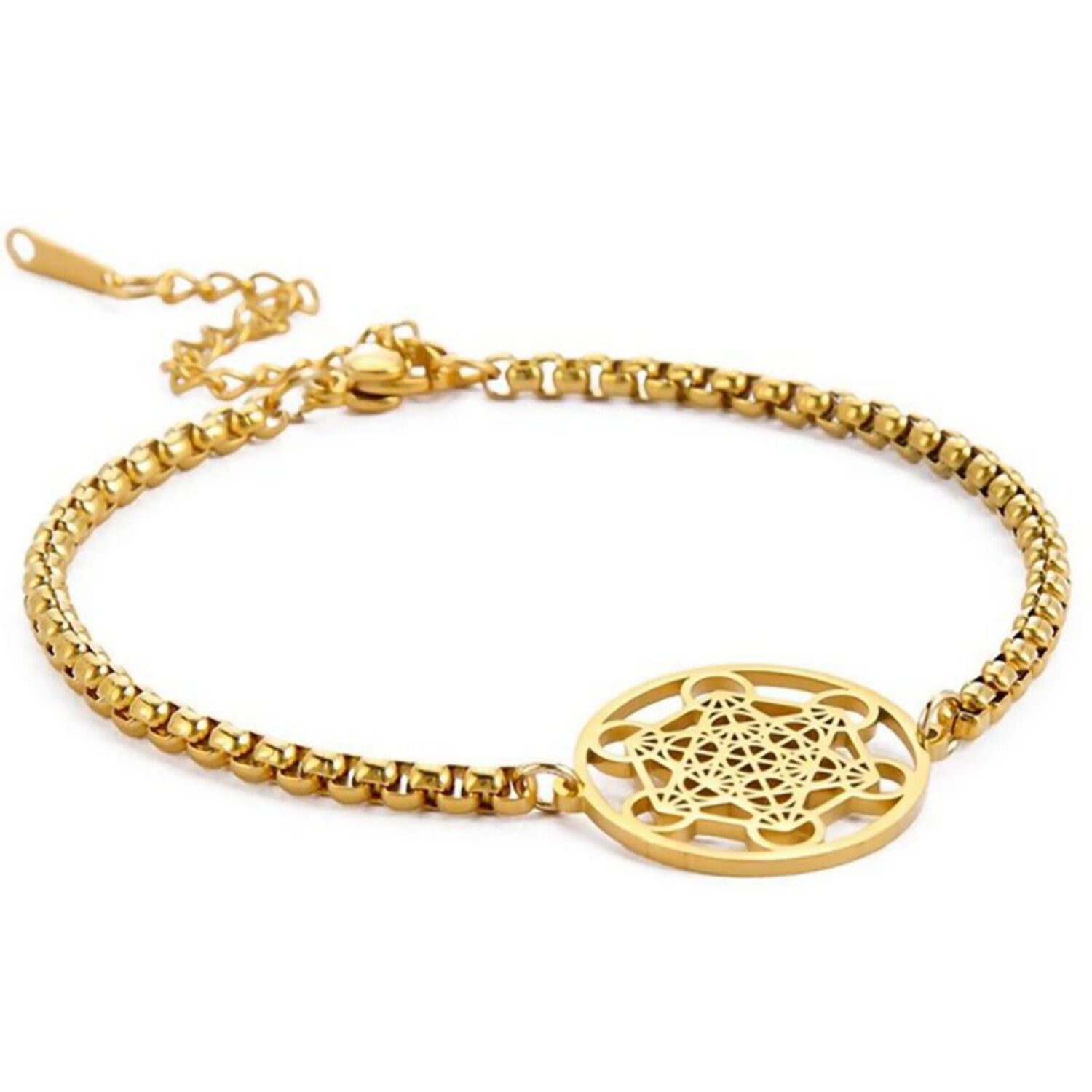 Gold Metatrons Cube Bracelet Stainless Steel Sacred Geometry Charm ...
