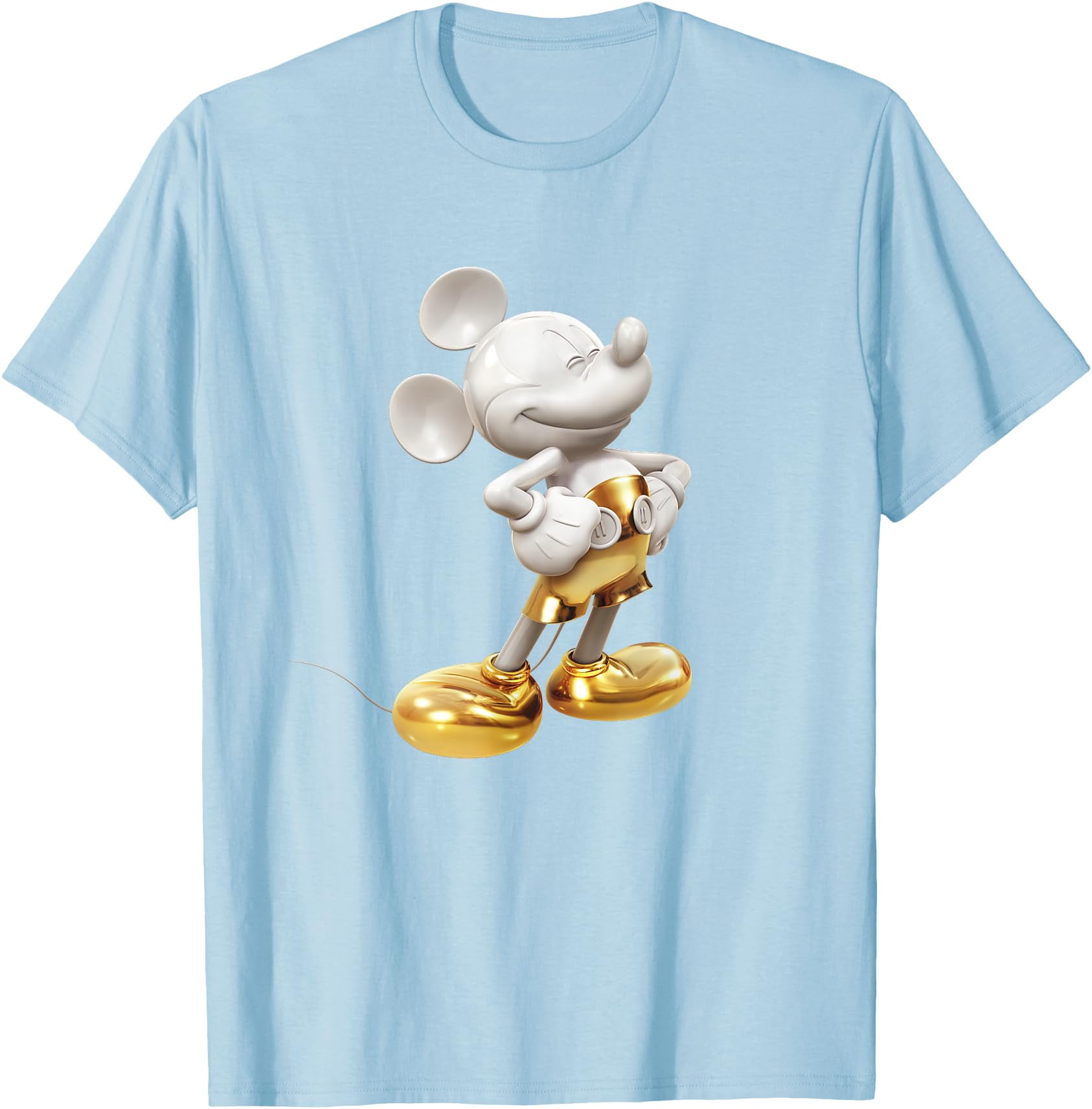 Gold Mickey Mouse Pose DTG Print Unisex T-Shirt,Light Blue Color,Size ...