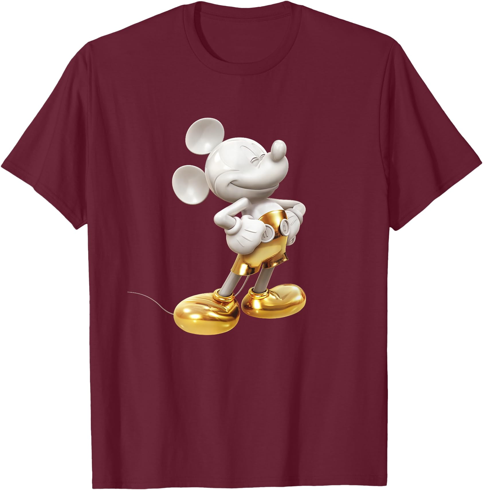 Gold Mickey Mouse Pose DTG Print Unisex T-Shirt,Maroon Color,Size YM ...