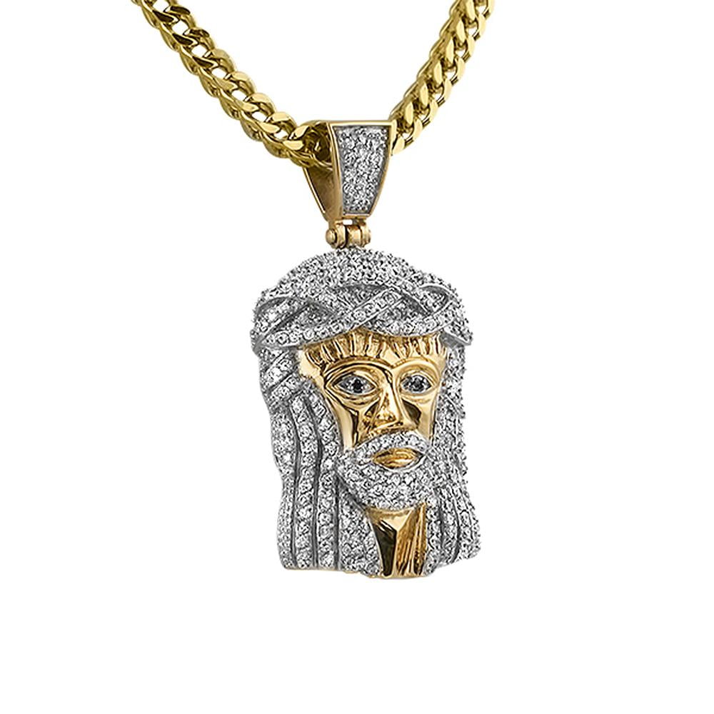 Gold Micro Jesus Pendant Pave CZ Steel Pendant - Walmart.com