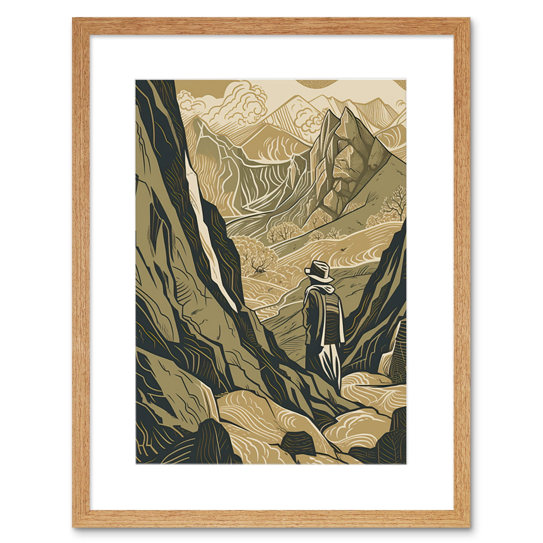Gold Miner on Rocky Mountain Range Peaks Landscape Artwork Framed Wall ...