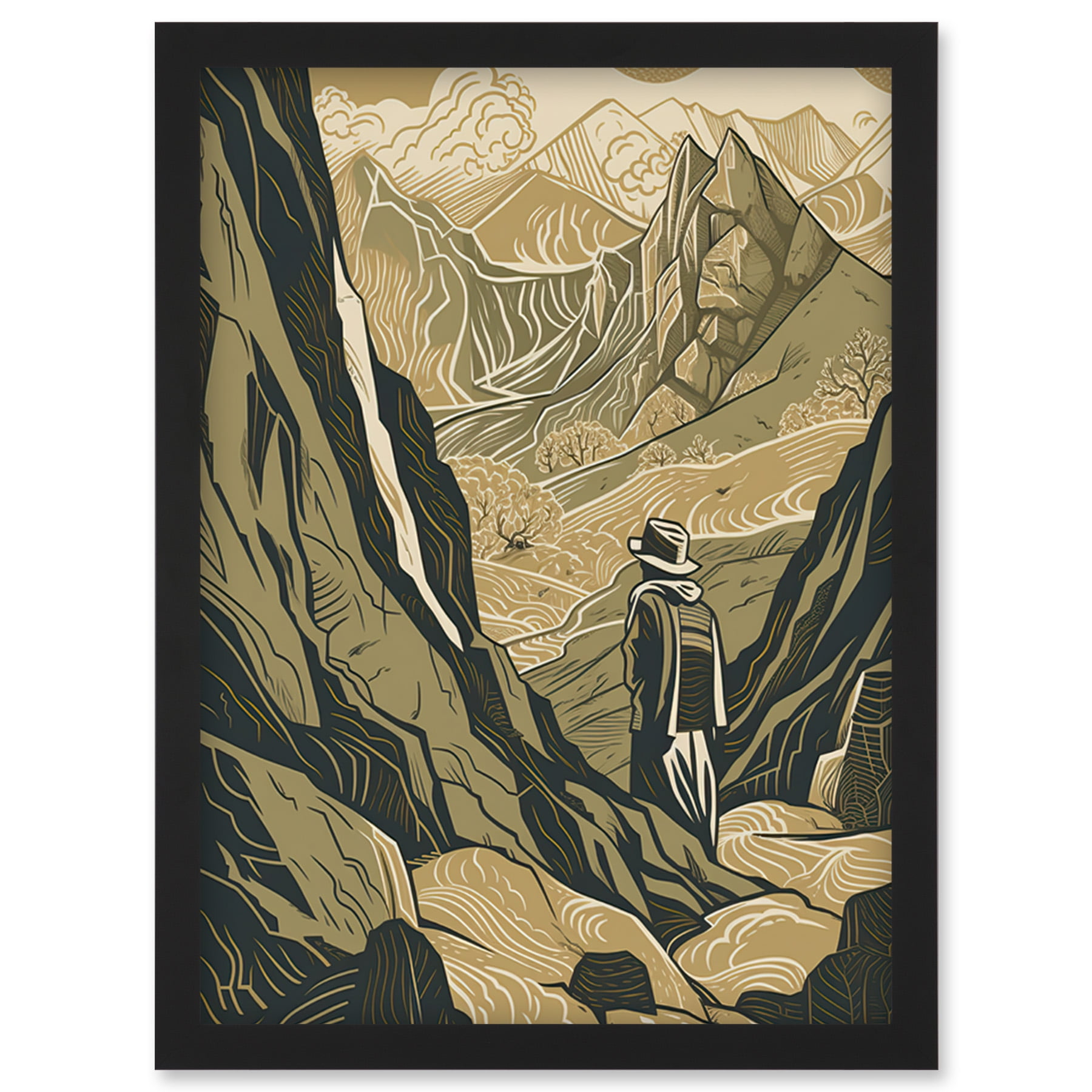 Gold Miner on Rocky Mountain Range Peaks Landscape Artwork Framed Wall ...