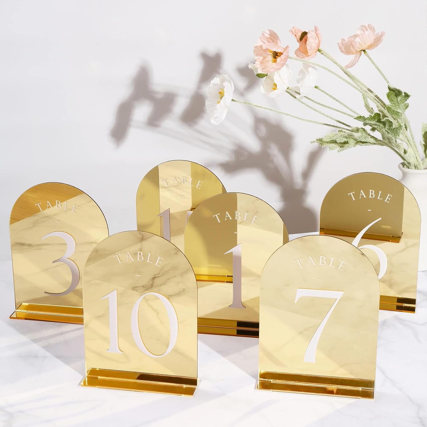 Gold Mirror Arch Wedding Table Numbers with Stands 1-20, 5x7 Acrylic ...