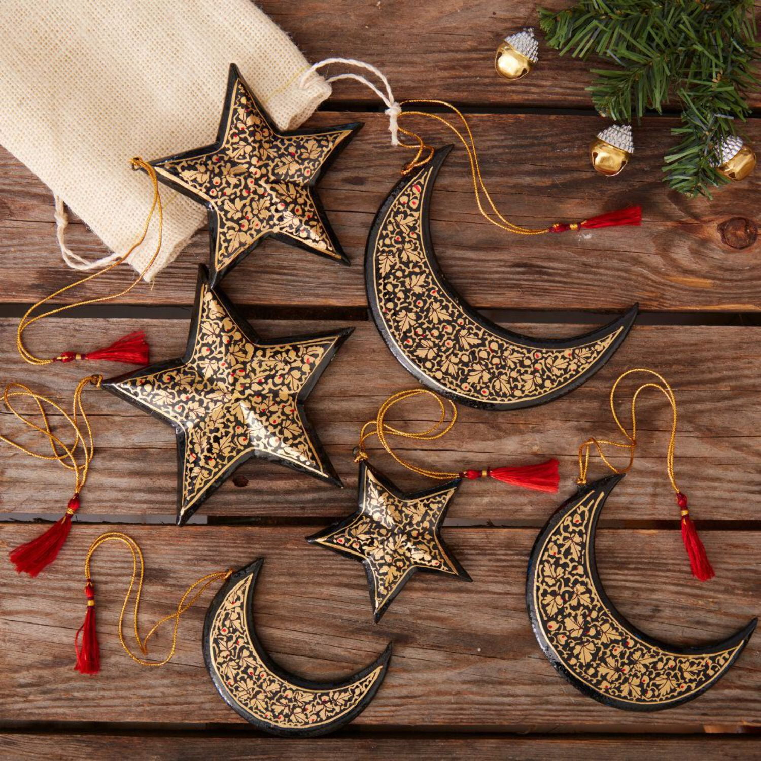 Gold Mistletoe Star Ornament Set of 6 - Walmart.com
