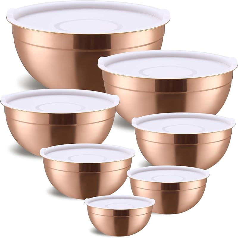 Gold Mixing Bowls with Airtight Lids, Stainless Steel Nesting Mixing ...