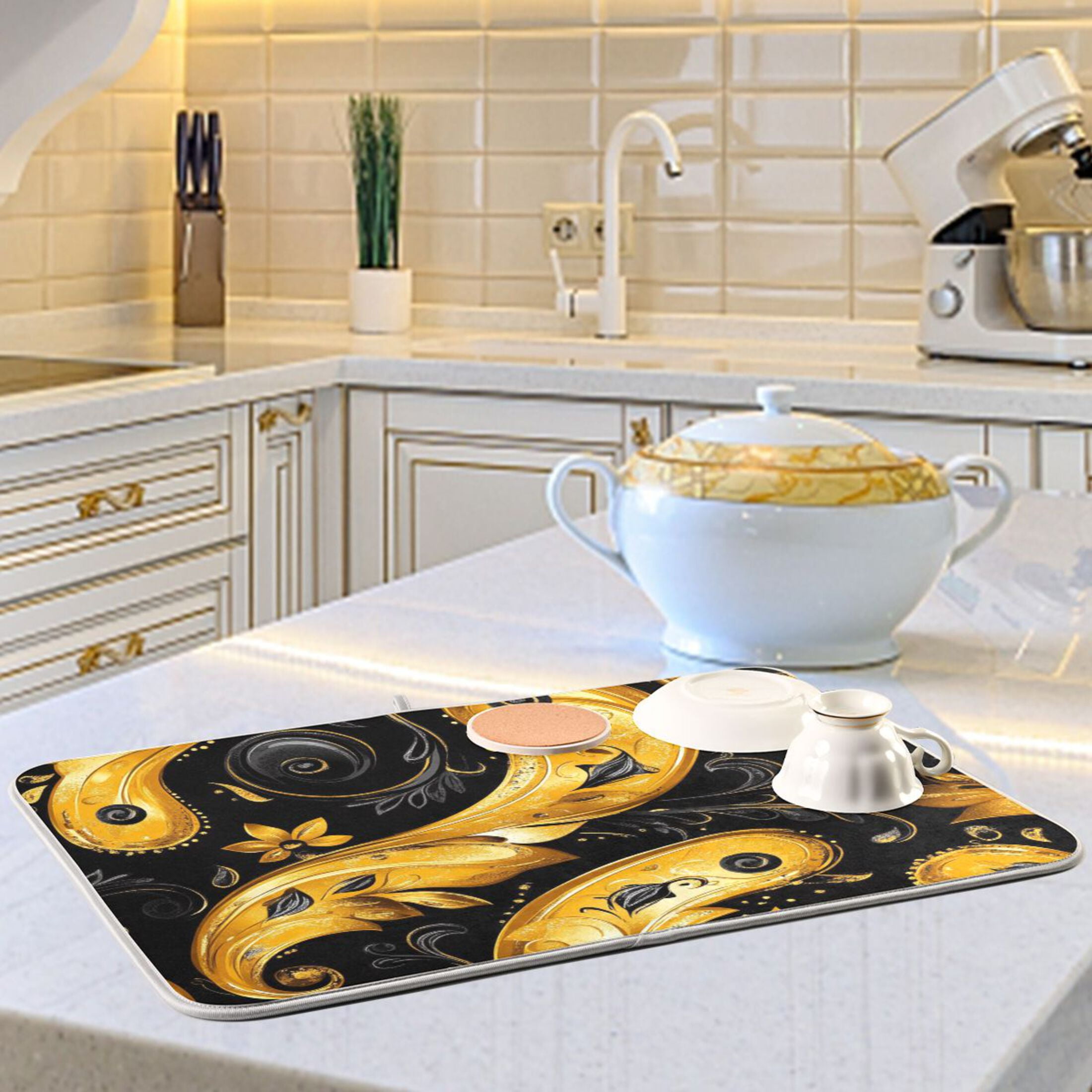 Gold Modern Art Deco Dish Drying Mats for Kitchen Counter Absorbent ...