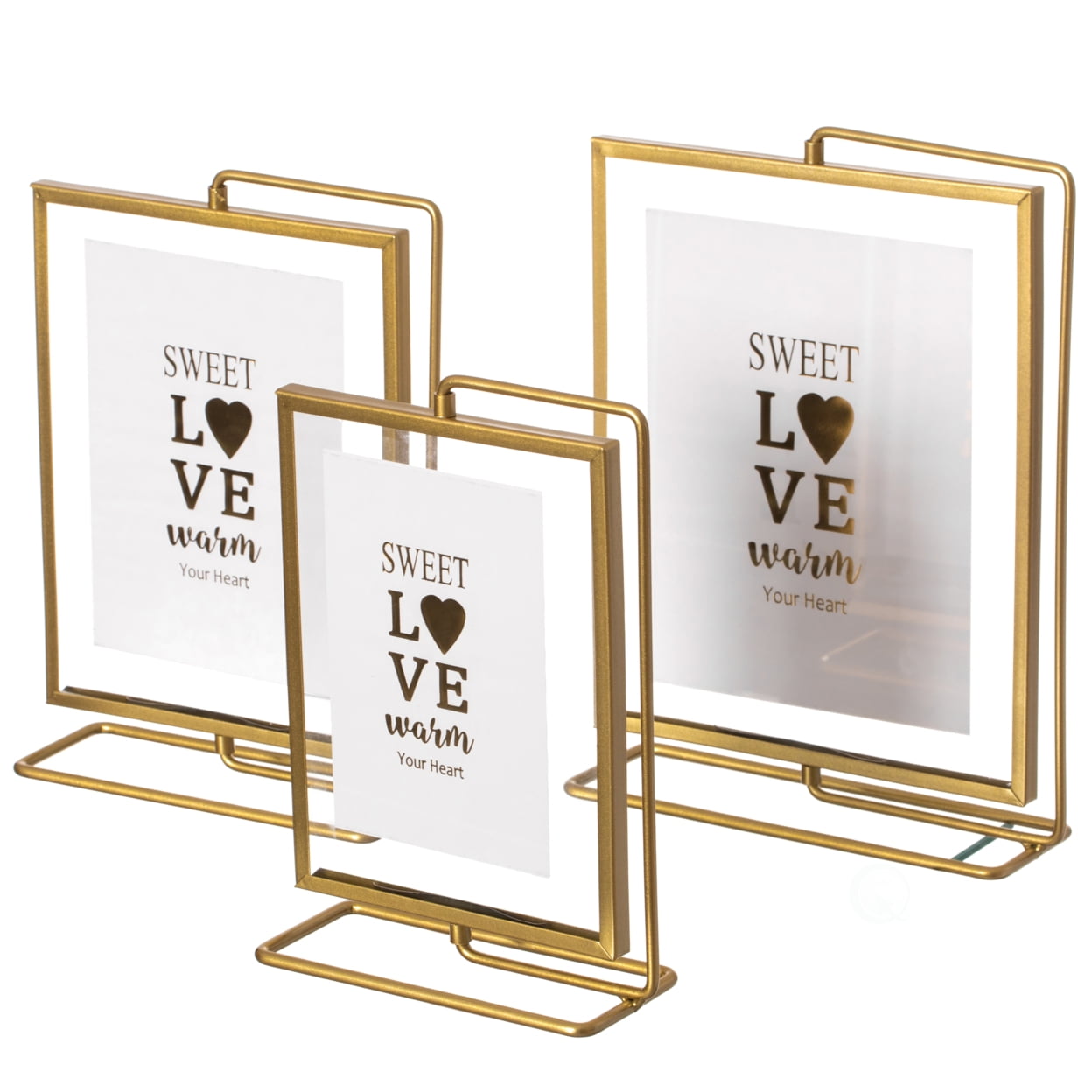 Gold Modern Metal Floating Tabletop Photo Frame with Glass Cover and ...