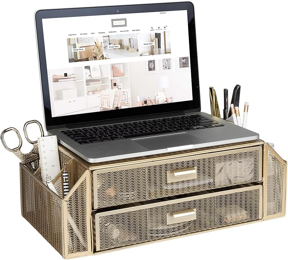 Gold Monitor Stand with Drawer – Computer Monitor Riser with Storage ...