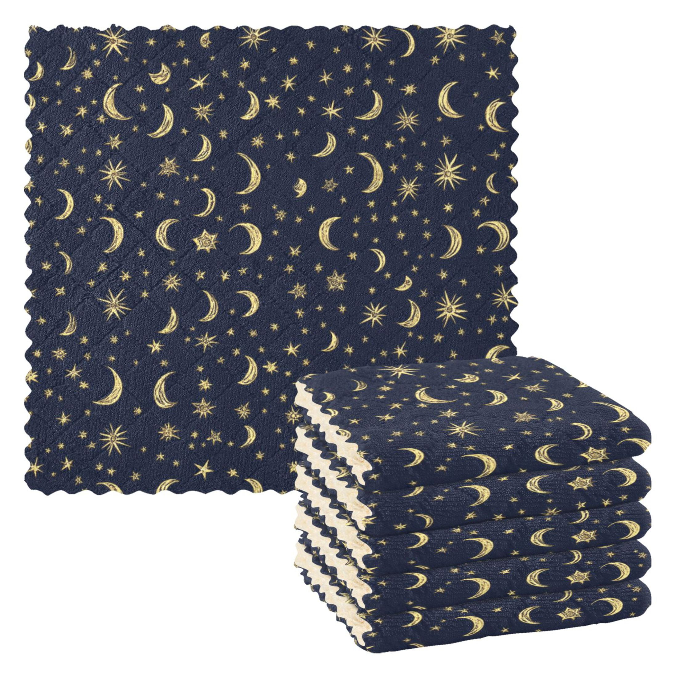 Gold Moons and Stars 6 Pack Kitchen Cleaning Cloths 11'' x 11'', Super ...