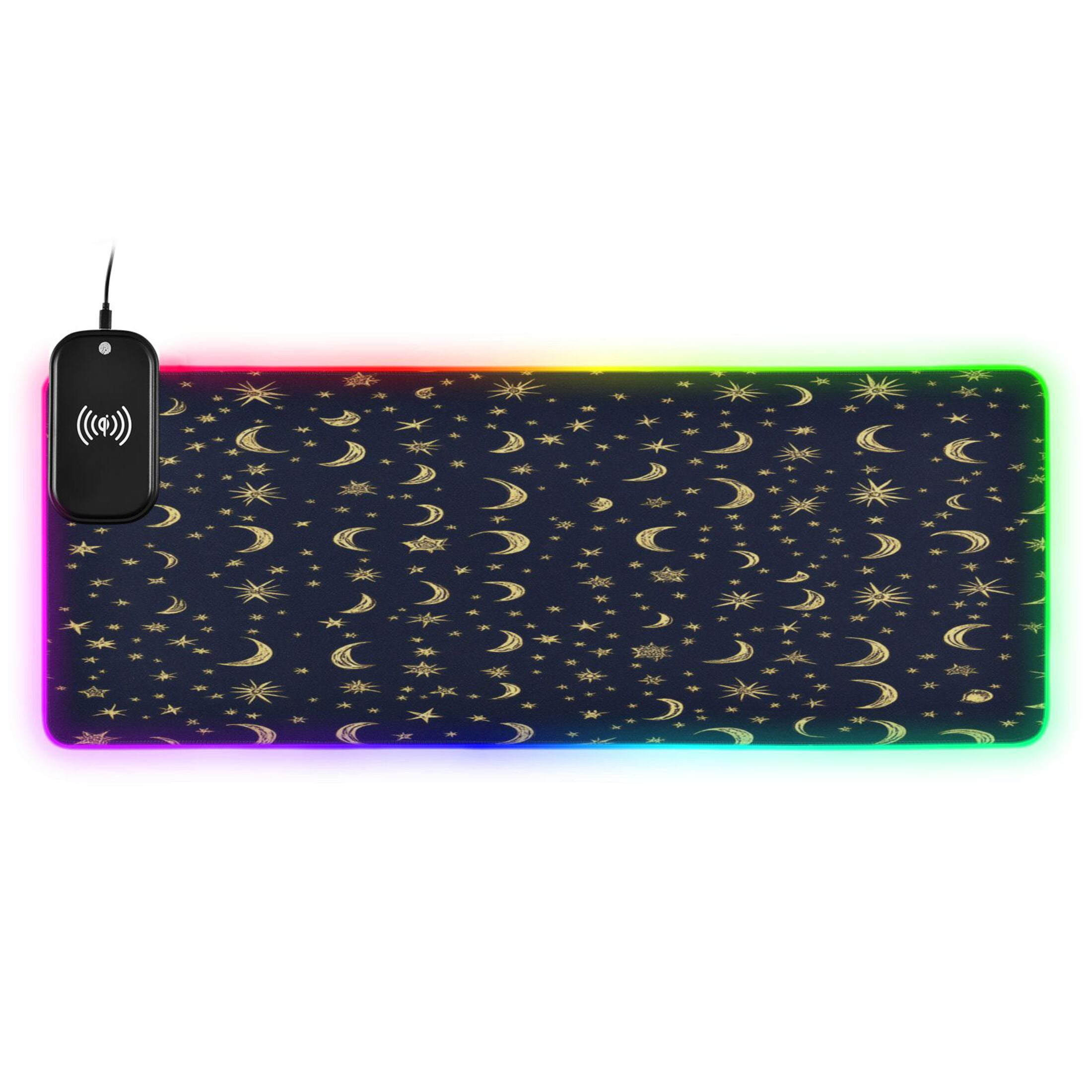 Gold Moons and Stars Large RGB Gaming Mouse Pad with Fast Wireless ...