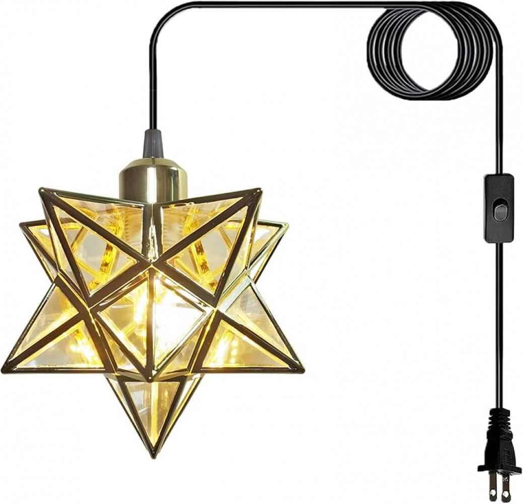 Gold Moravian Star Hanging Light with 16.5ft Plug-in Cord,Farmhouse ...