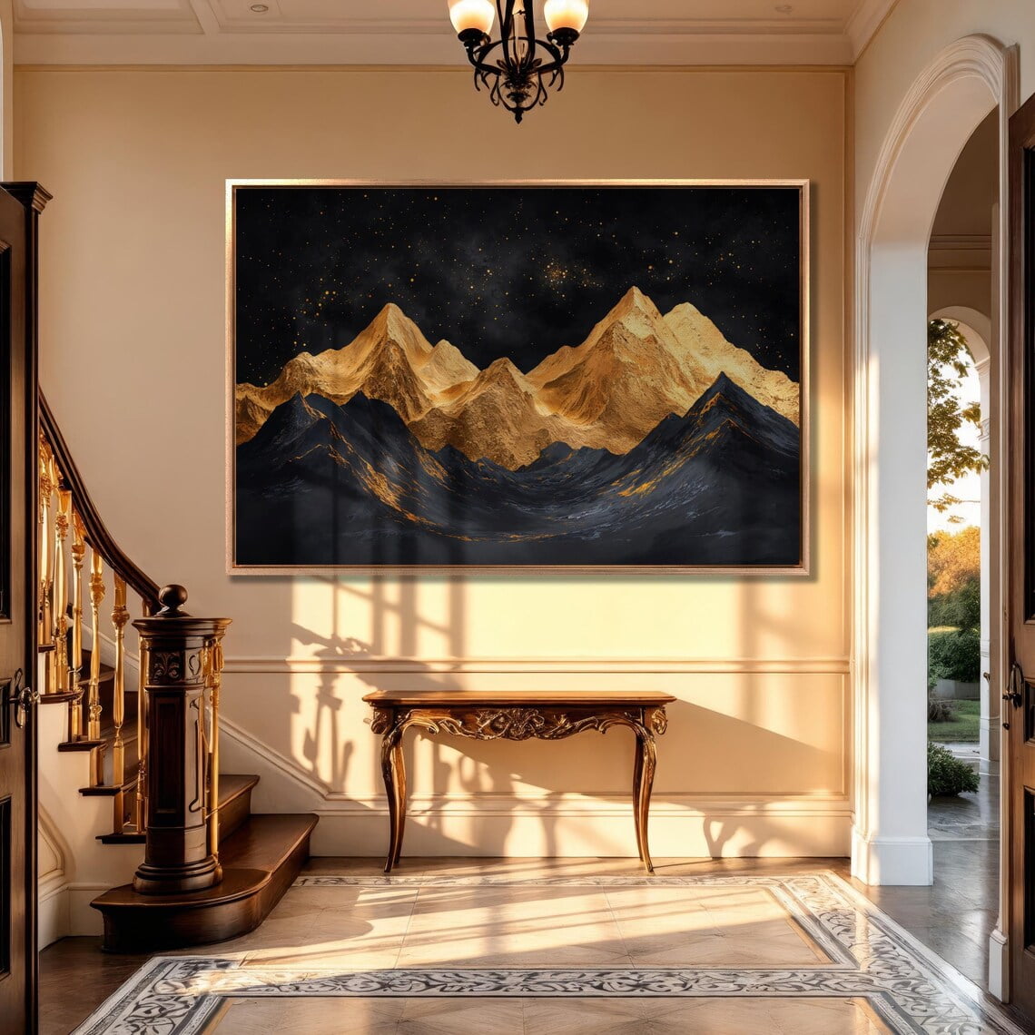 Gold Mountain Starry Sky Art Abstract Landscape Poster, 12x18 UNFRAMED ...