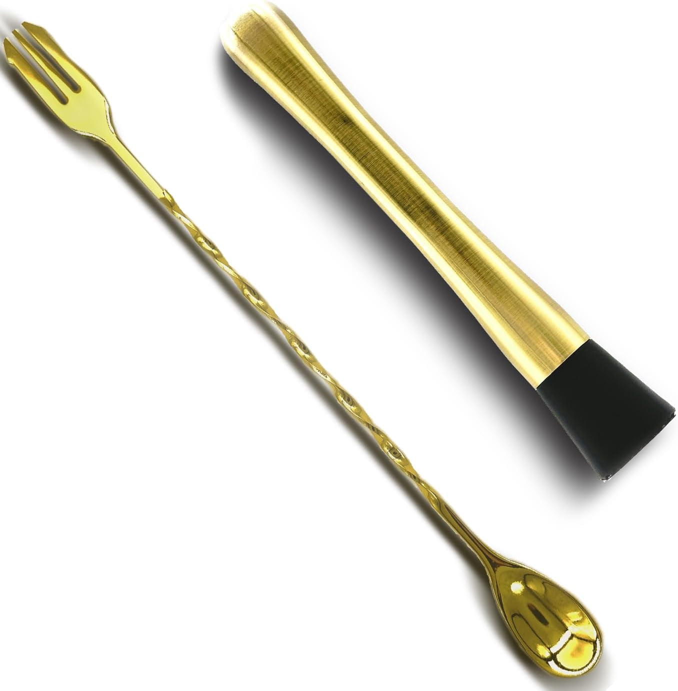 Gold Muddler for Cocktails Set, 8" Drink Muddler, 12" Mixing Spoon Bar ...