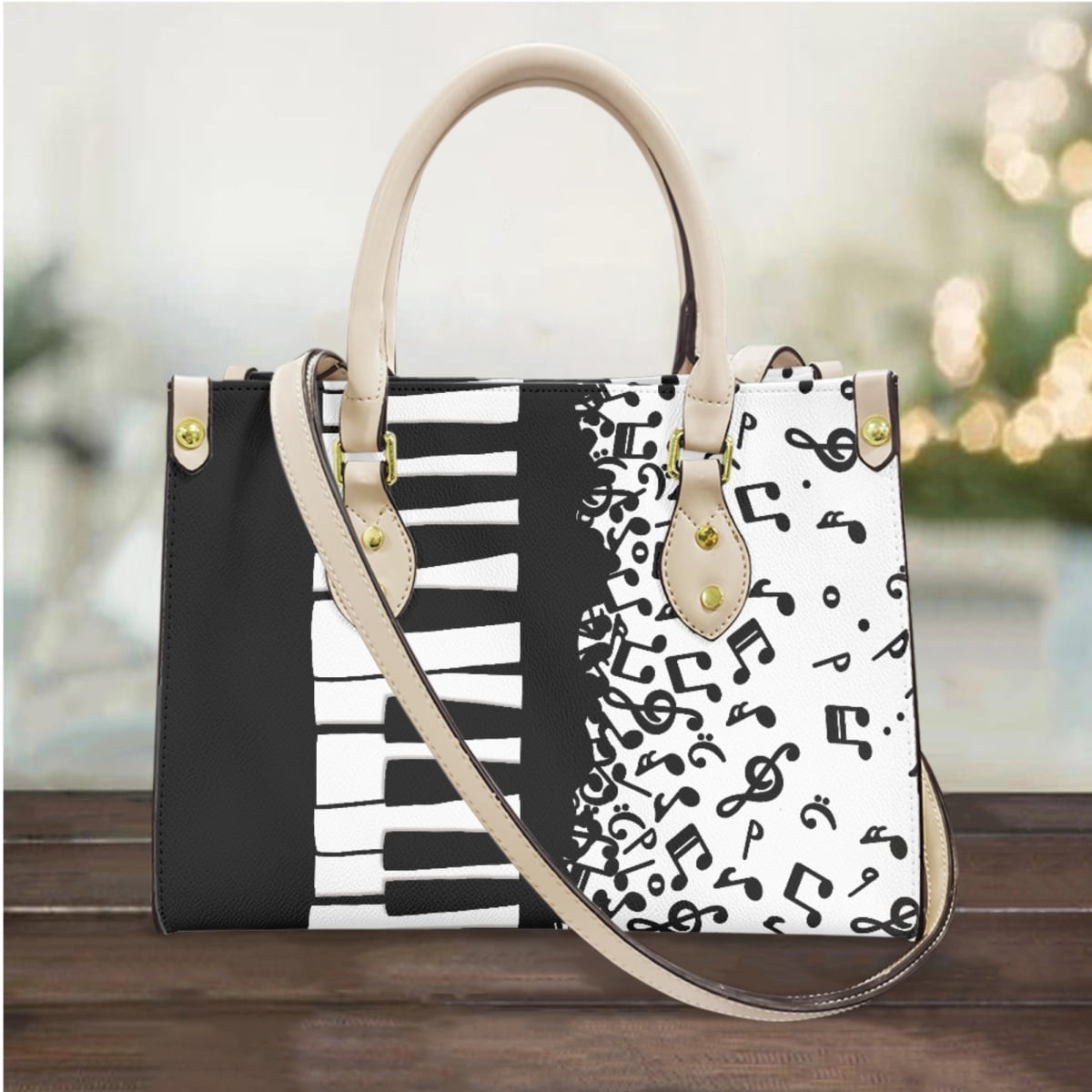 Gold Music Note Pattern Crossbody Bag Female PU Leather Top-handle ...