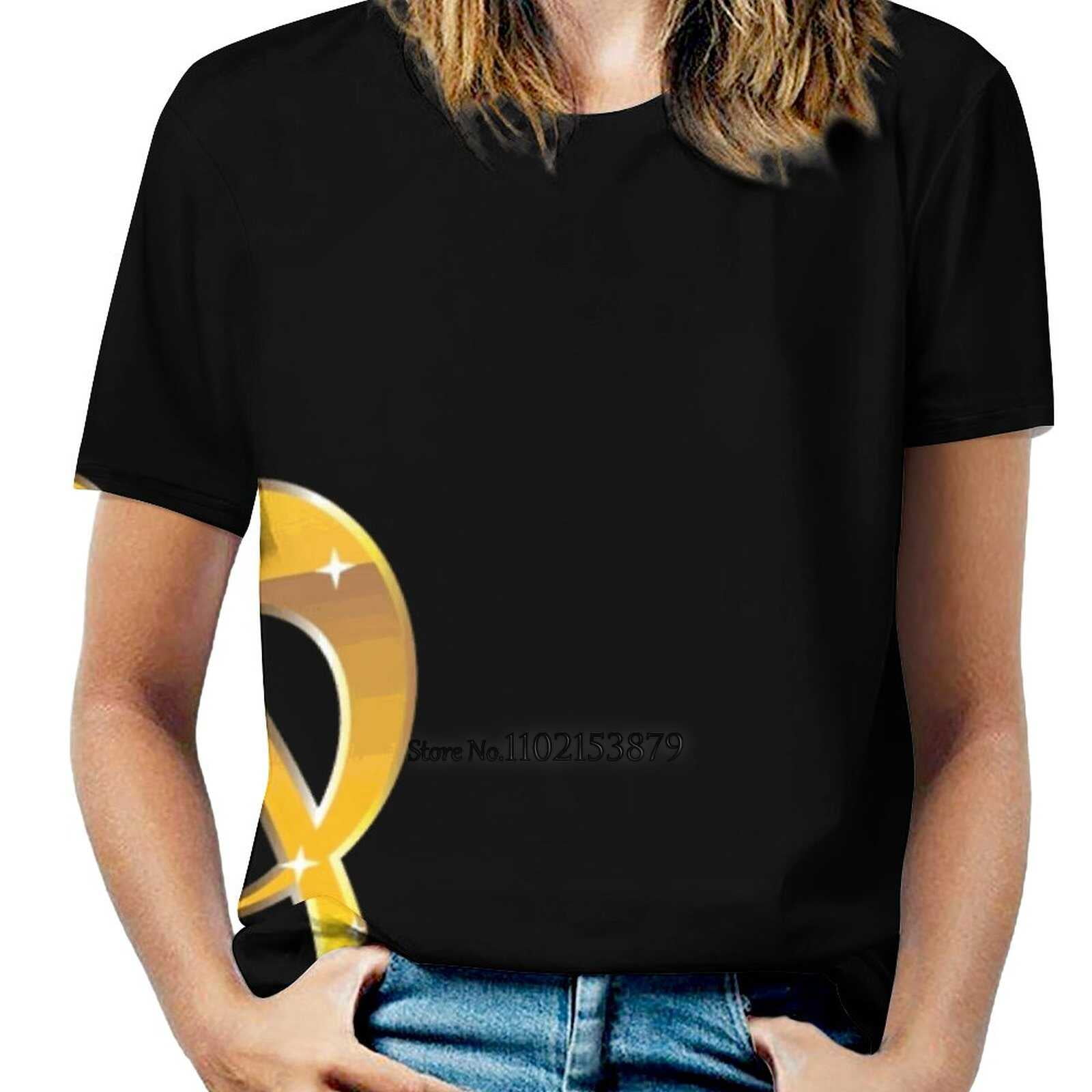 Gold Music Symbol Woman Tshirts Printed Tops Zipper V-Neck Top Fashion ...