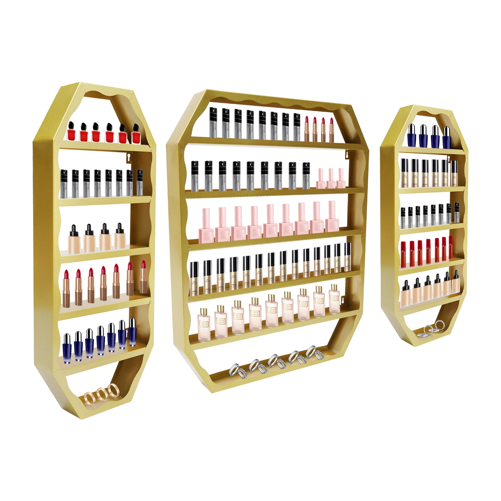 Gold Nail Polish Storage Racks Display Rack,3 Pieces,Wall Mounted,Metal ...