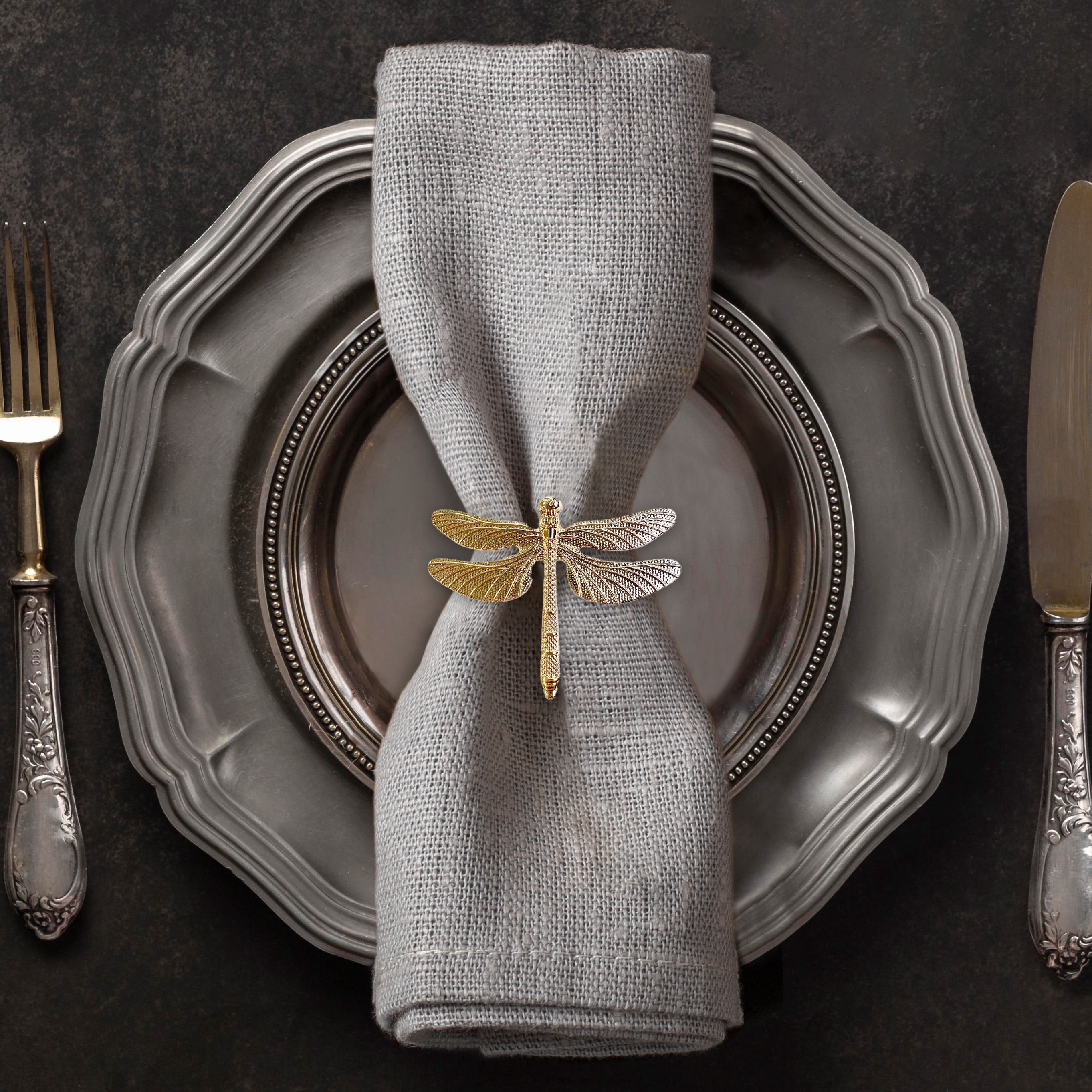 Gold Napkin Rings Holder in Dragon Fly Design Festive Table Decor and ...