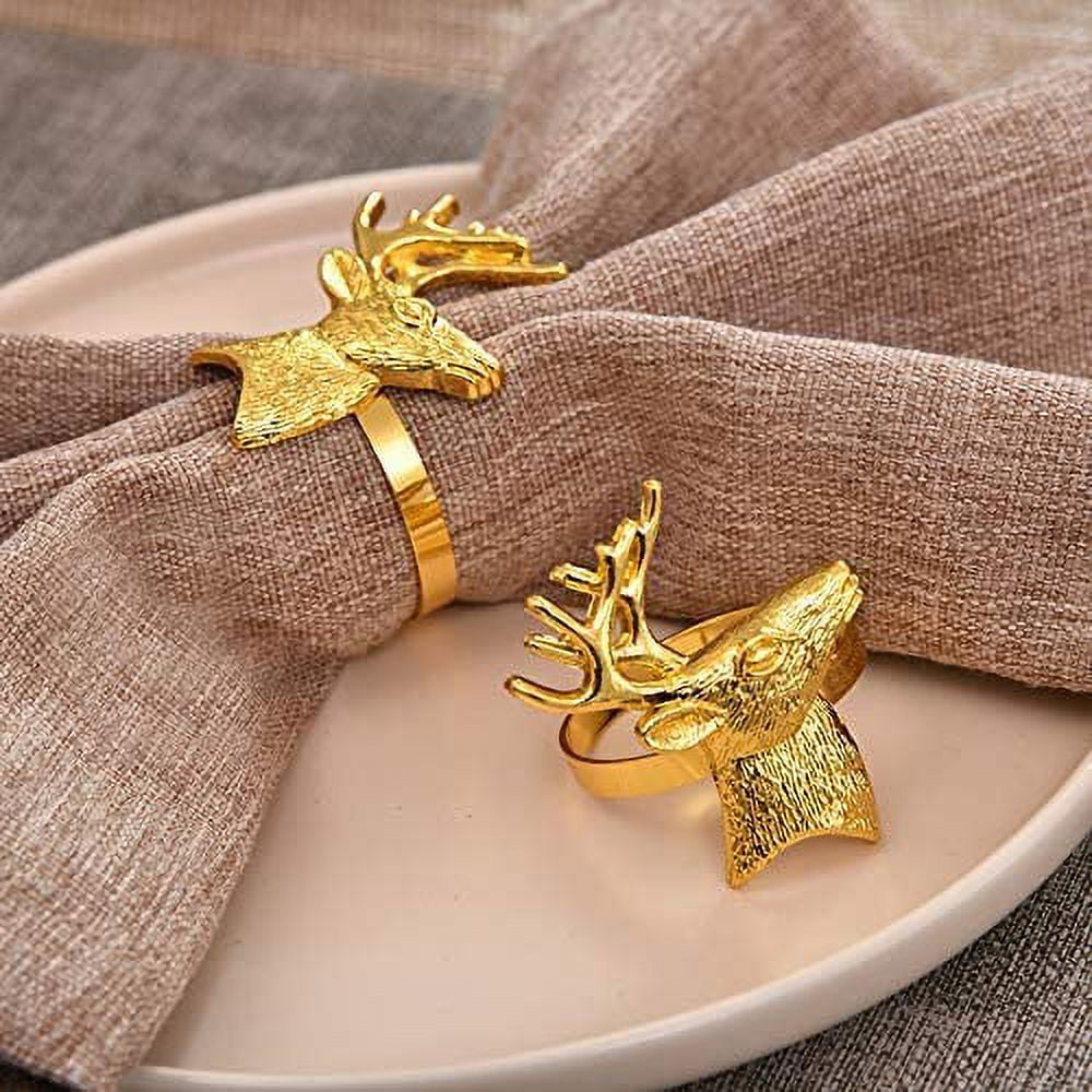 Gold Napkin Rings Holder in Stag Design Festive Table Decor Setting and ...
