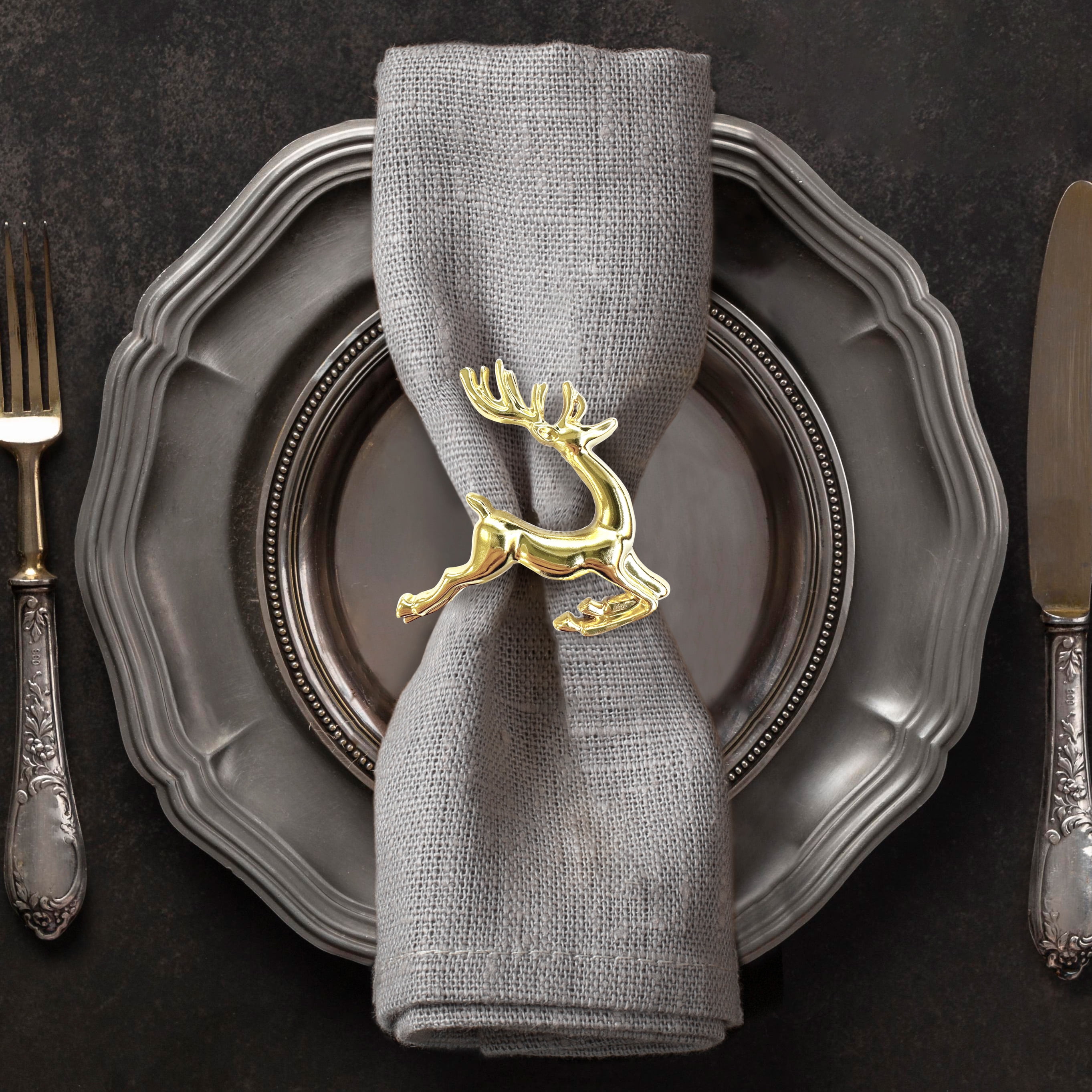 Gold Napkin Rings Holder in Stag Design Festive Table Decor Setting and ...