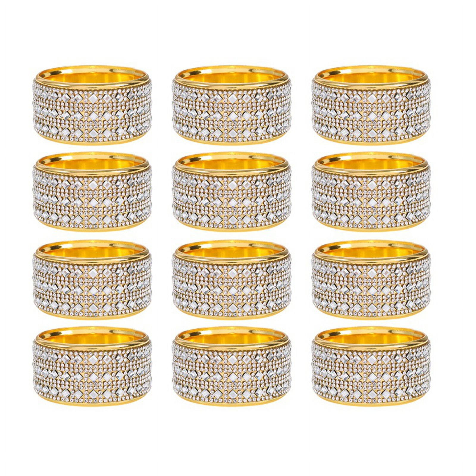 Gold Napkin Rings Set of 12, Diamond Napkin Holder for Dining, Metal ...
