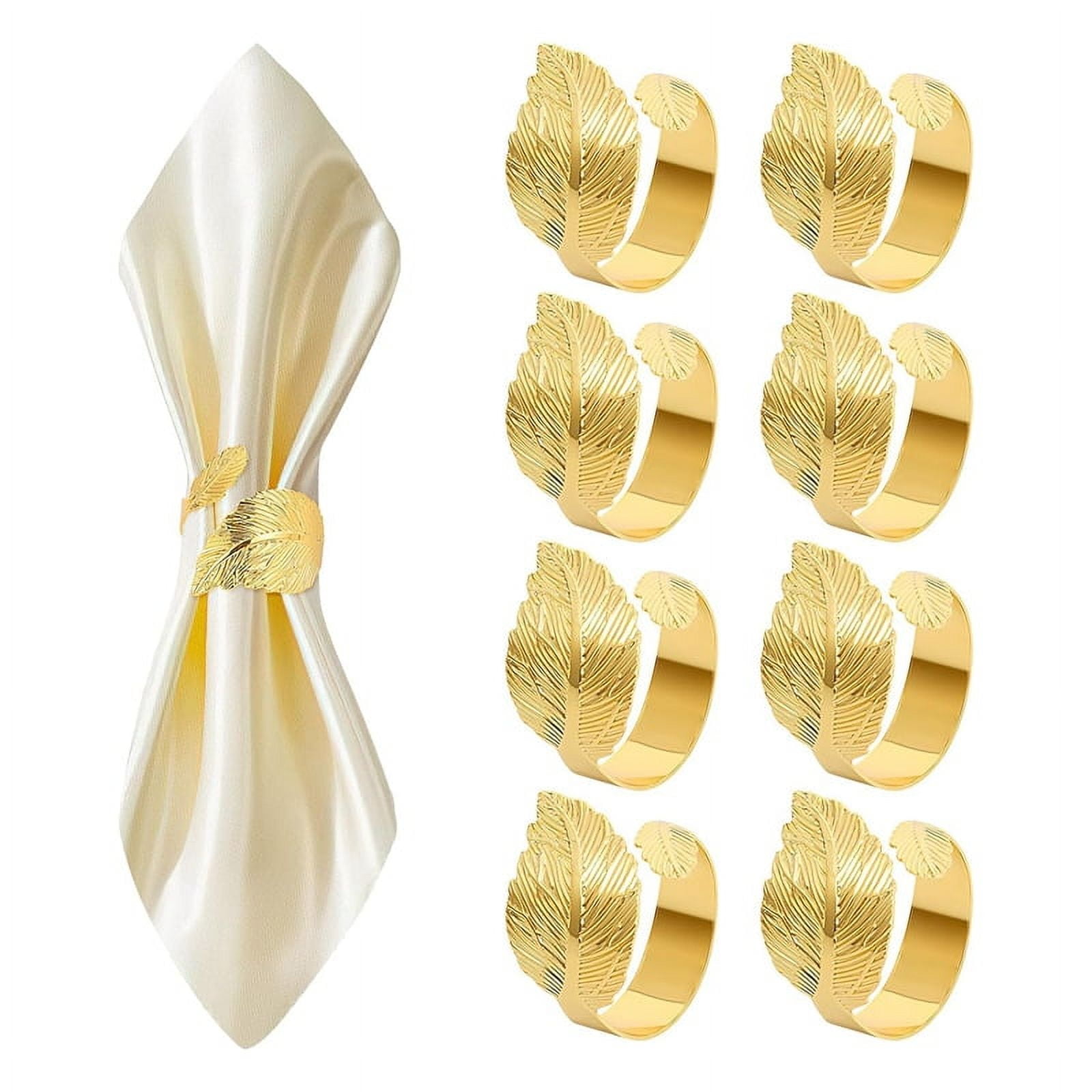 Gold Napkin Rings Set of 8,Leaf Bulk Napkin Rings,Cloth Napkin Holder ...