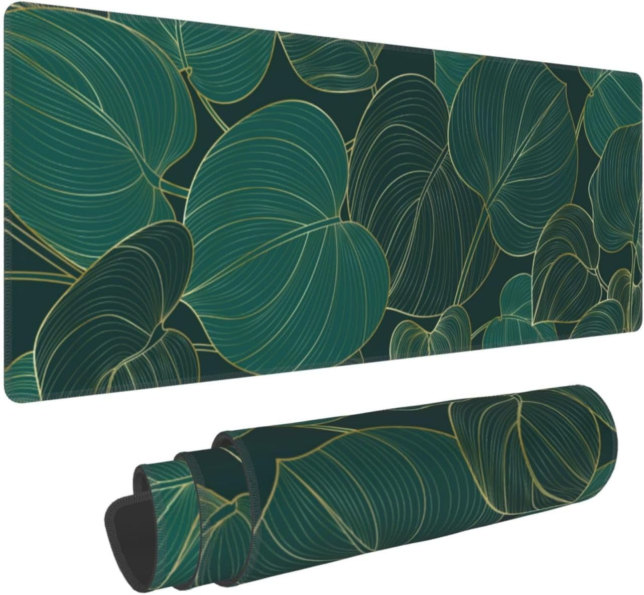 Gold Nature Green Split Leaf Plant Mouse Pad 31.5x11.8 in Desk ...