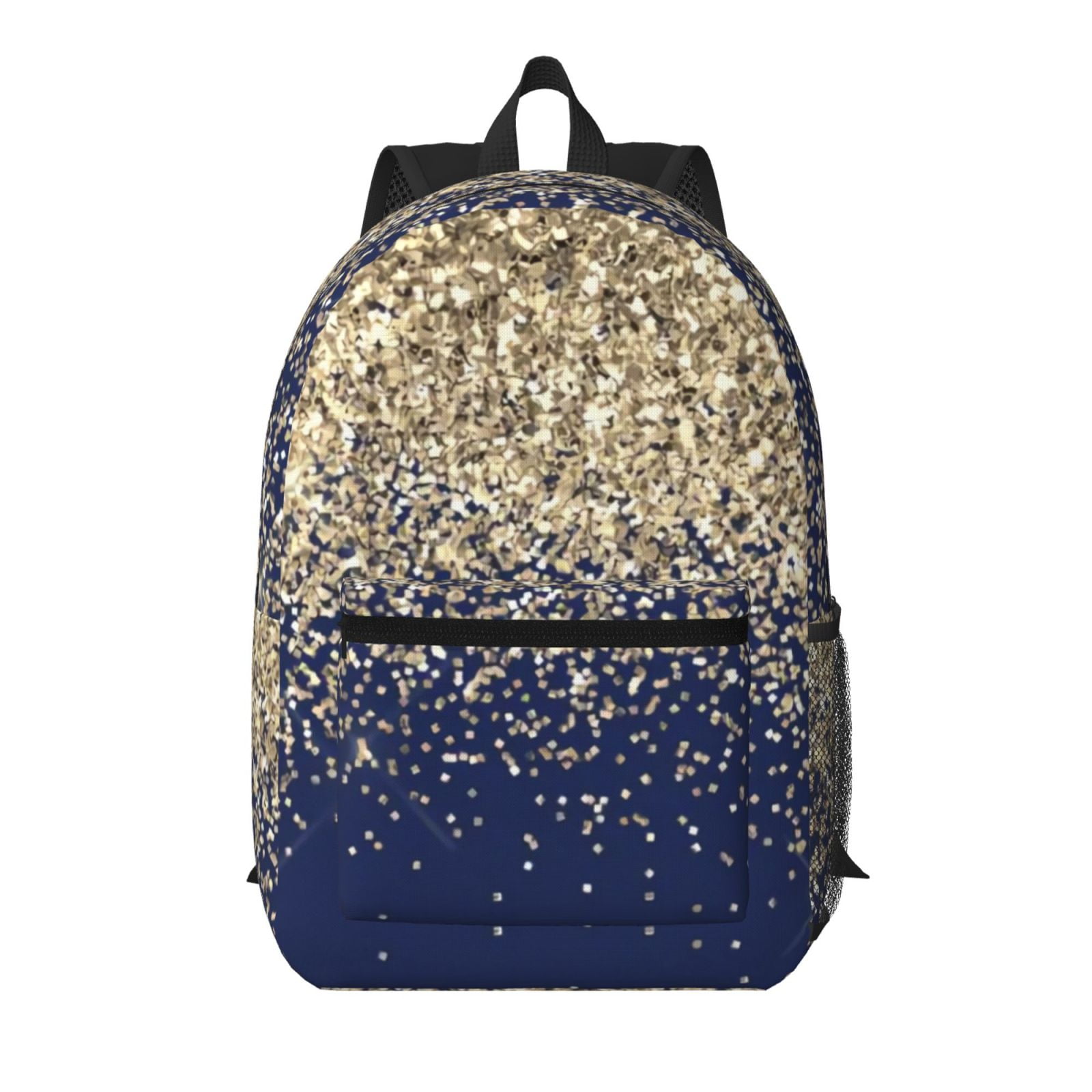 Gold Navy Blue Glitter Backpack, 17 "Backpack with Pockets Lightweight ...