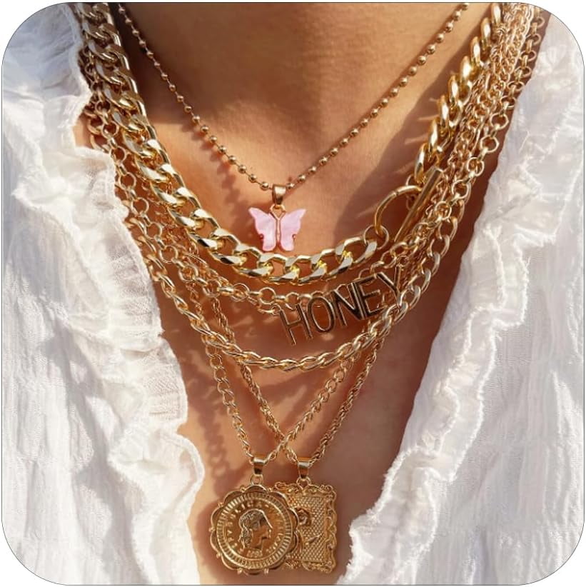 Gold chunky layered necklace store