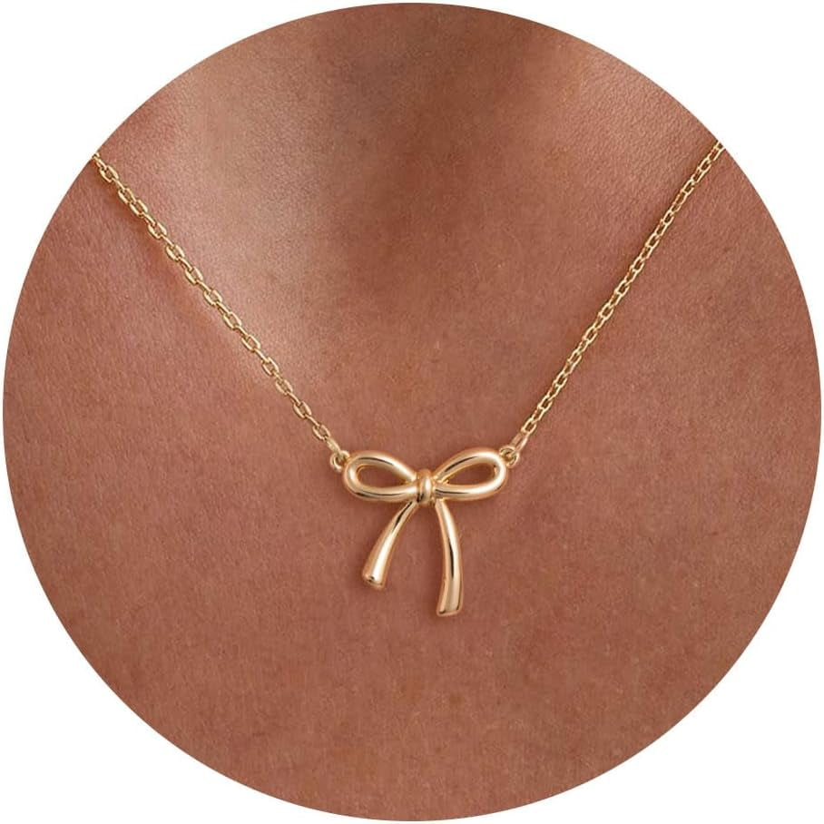 Gold Necklace for Women - Bow Necklace 14K Gold Plated Dainty Cubic ...