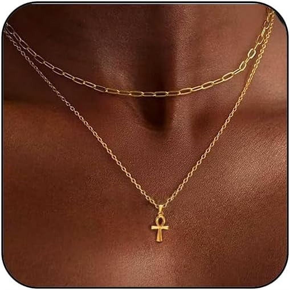 Gold Necklace for Women Dainty 18K Gold Plated Evil Eye Gold Cross ...