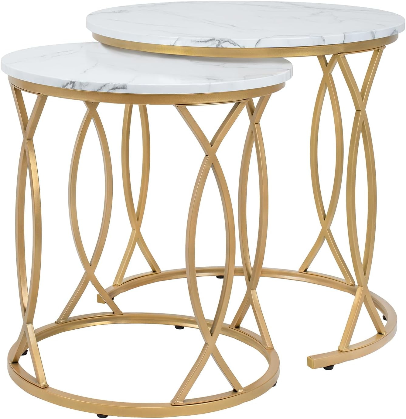 Gold Nesting Coffee Table Set of 2, Round Coffee Tables for Living Room, Modern Center Table ...