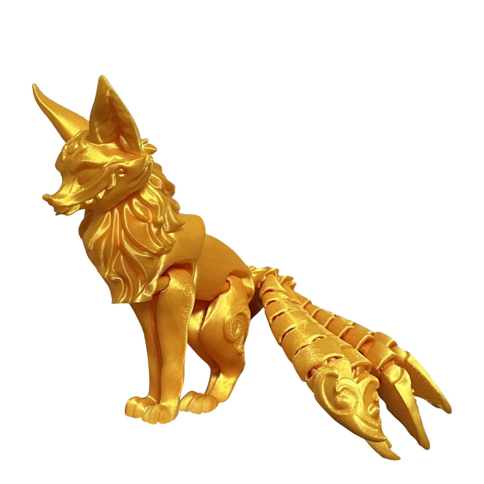 Gold Nine Tailed Fox Articulated Figure Poseable Fox Toy Movable Joints ...