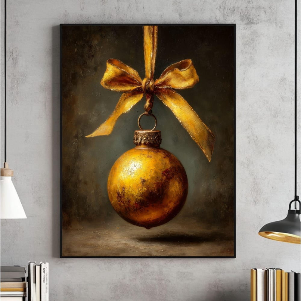 Gold Noel Ornament Wall Art, Noel Decor Print, Noel Bauble Painting ...