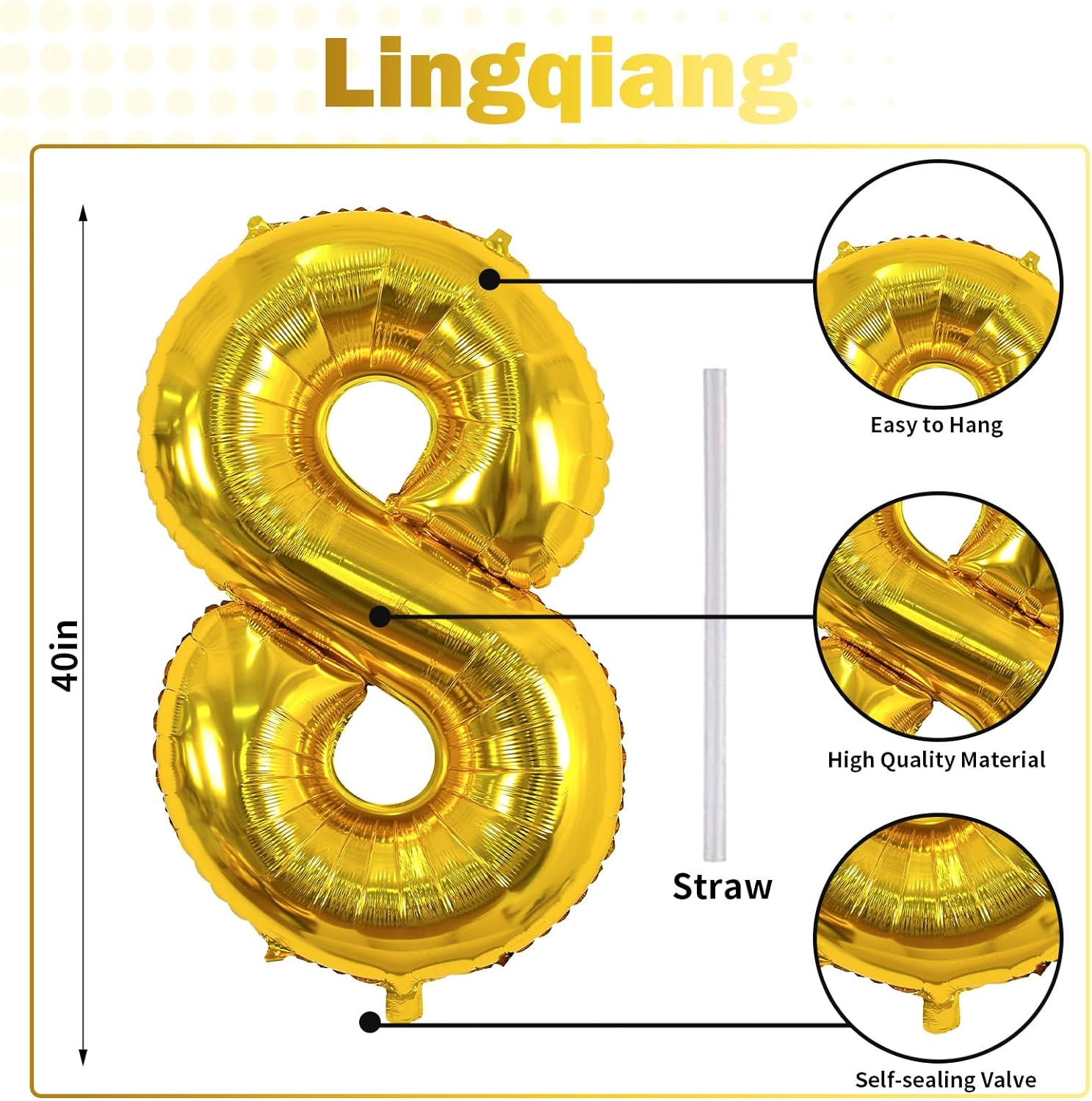 Gold Number 18 Birthday Balloons, 40 Inch Large Gold Mylar Foil Number ...