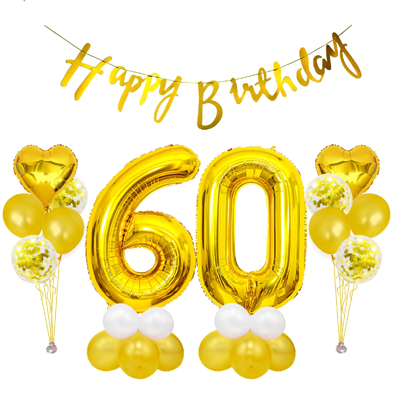Gold Number 60th Birthday Decoration Set Happy Birthday Banner Balloons 60 Years Old Birthday ...