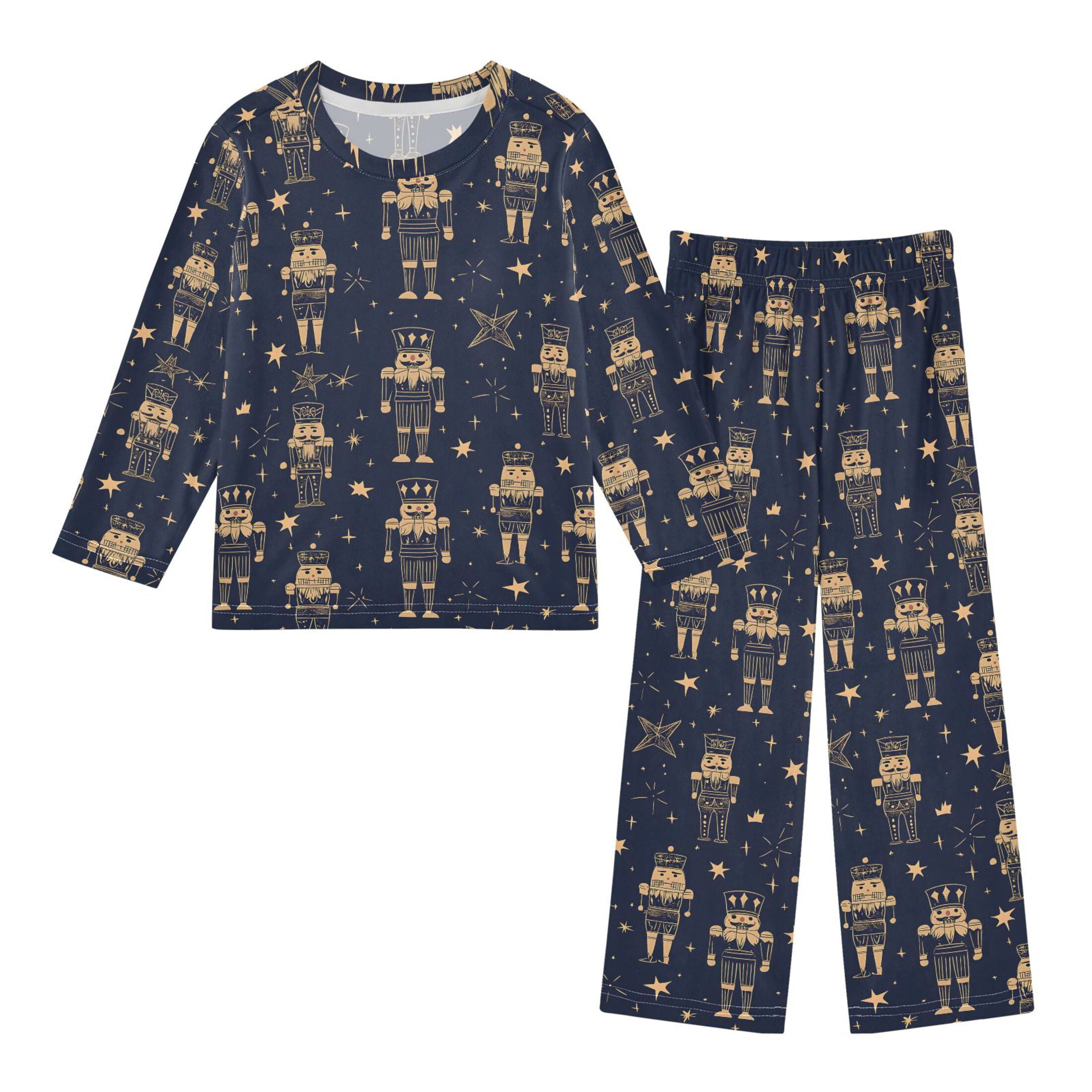 Gold Nutcracker Dark Blue Background Pattern Cozy Soft Long Sleeves Top ...