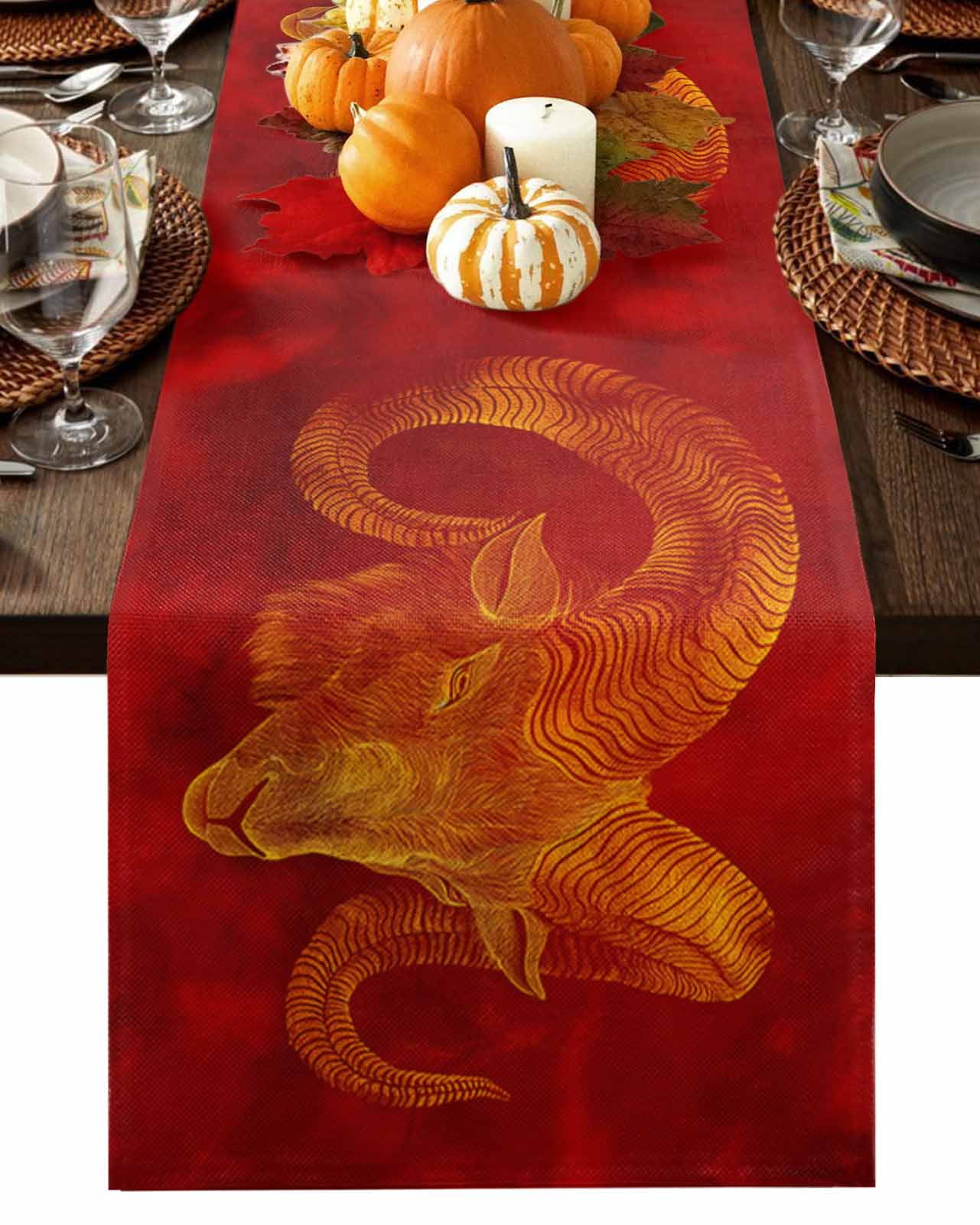 Gold Orange Sheep Table Runner-Cotton Linen- 90 Inch Holiday Dresser ...