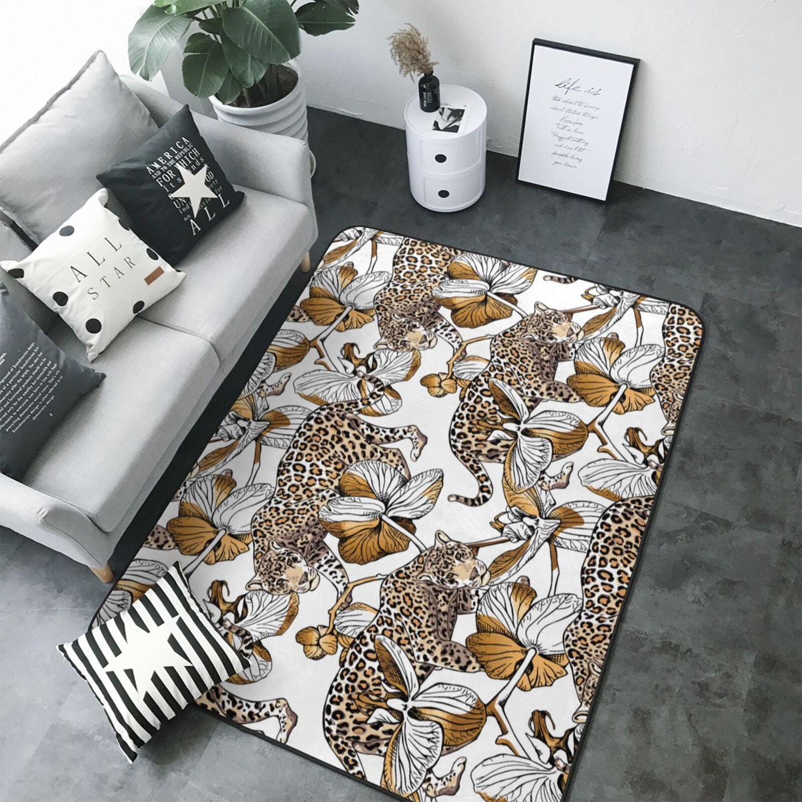 Gold Orchid floral leopard Area Rugs for Living Room Bedroom, 5x7 Soft ...