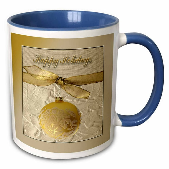 3drose, Gold Ornament with Ribbon, Happy Holidays, 15oz Two-tone Blue ...