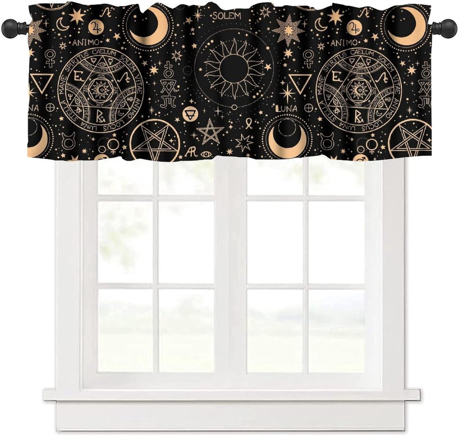 Gold Ouija Window Valance for Kitchen, Tarot Mystical Vintage Astrology ...
