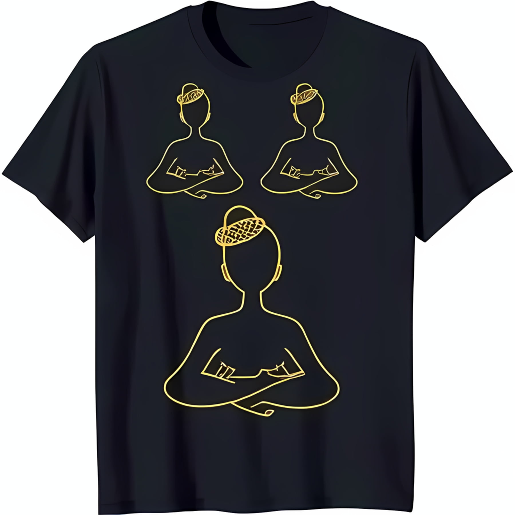 Gold Outlined Meditative Figures T-Shirt Black Minimalist Design for ...