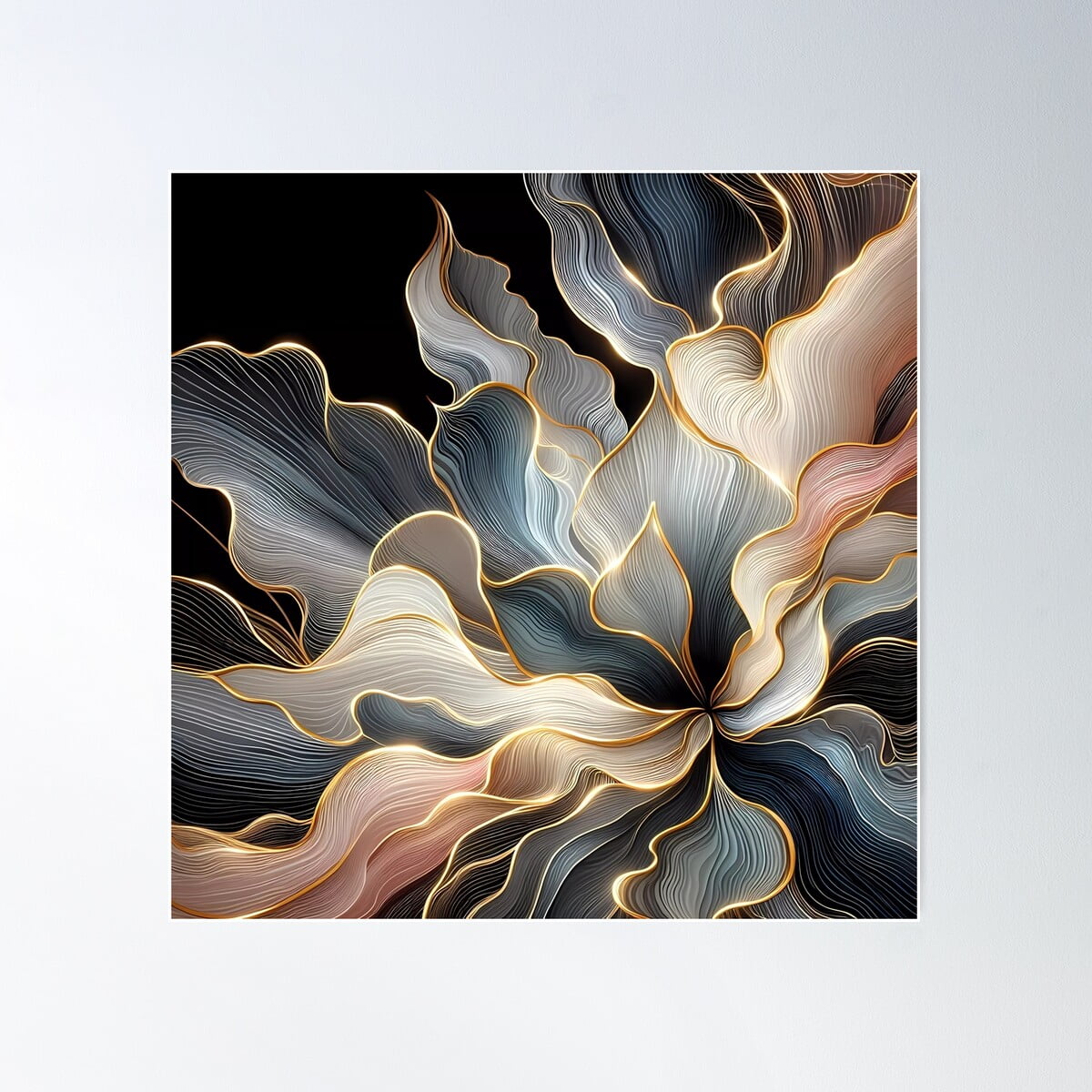 Gold Outlines Poster Wall Art, Modern Wall Decor For Living Room ...