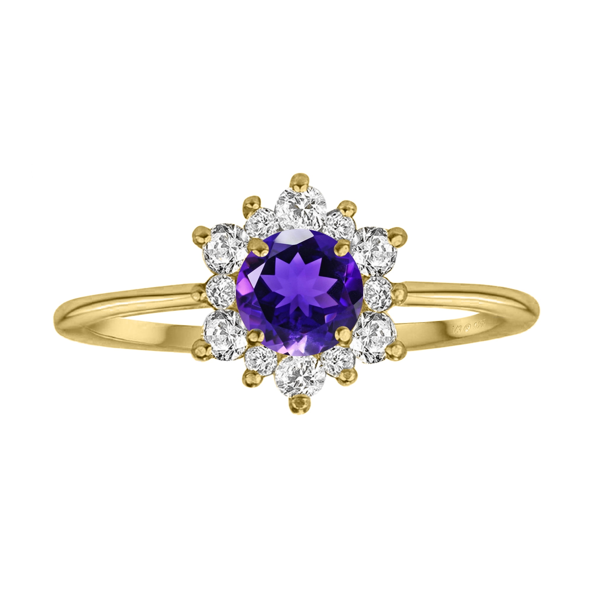 Gold Over Sterling Silver with Natural Amethyst and White Topaz Flower ...