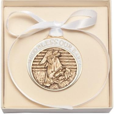 Gold Oxide Baby in Manger Crib Medal with White Ribbon - Boxed ...