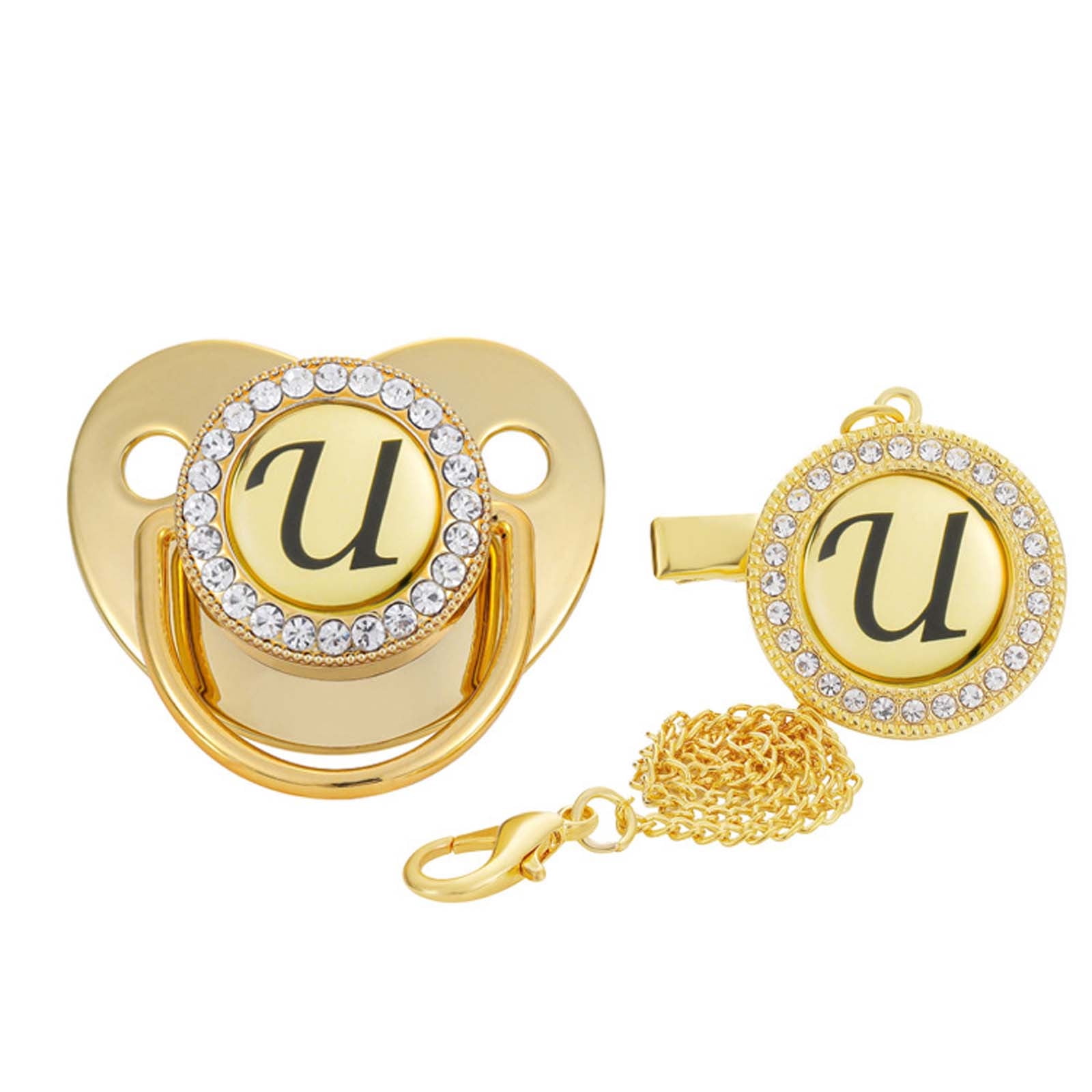 Gold Pacifier Set with 26 Letter Name Initials , BPA Free, Bling Gold ...