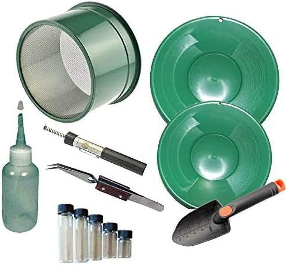 Gold Panning Kit 10" & 12" GREEN Gold Pans, Mini 6" Classifier, Vials ...