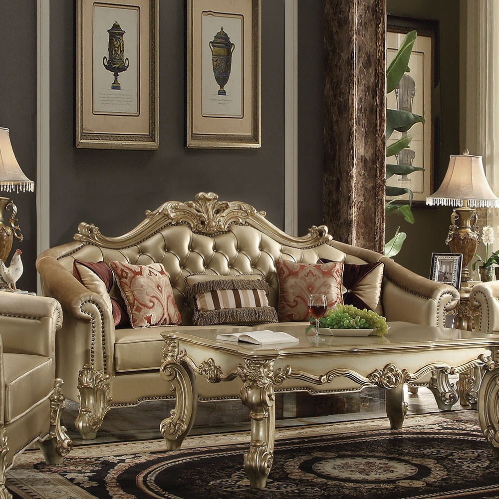 Gold Patina Bone PU Sofa with 5 Pillows - Walmart.com