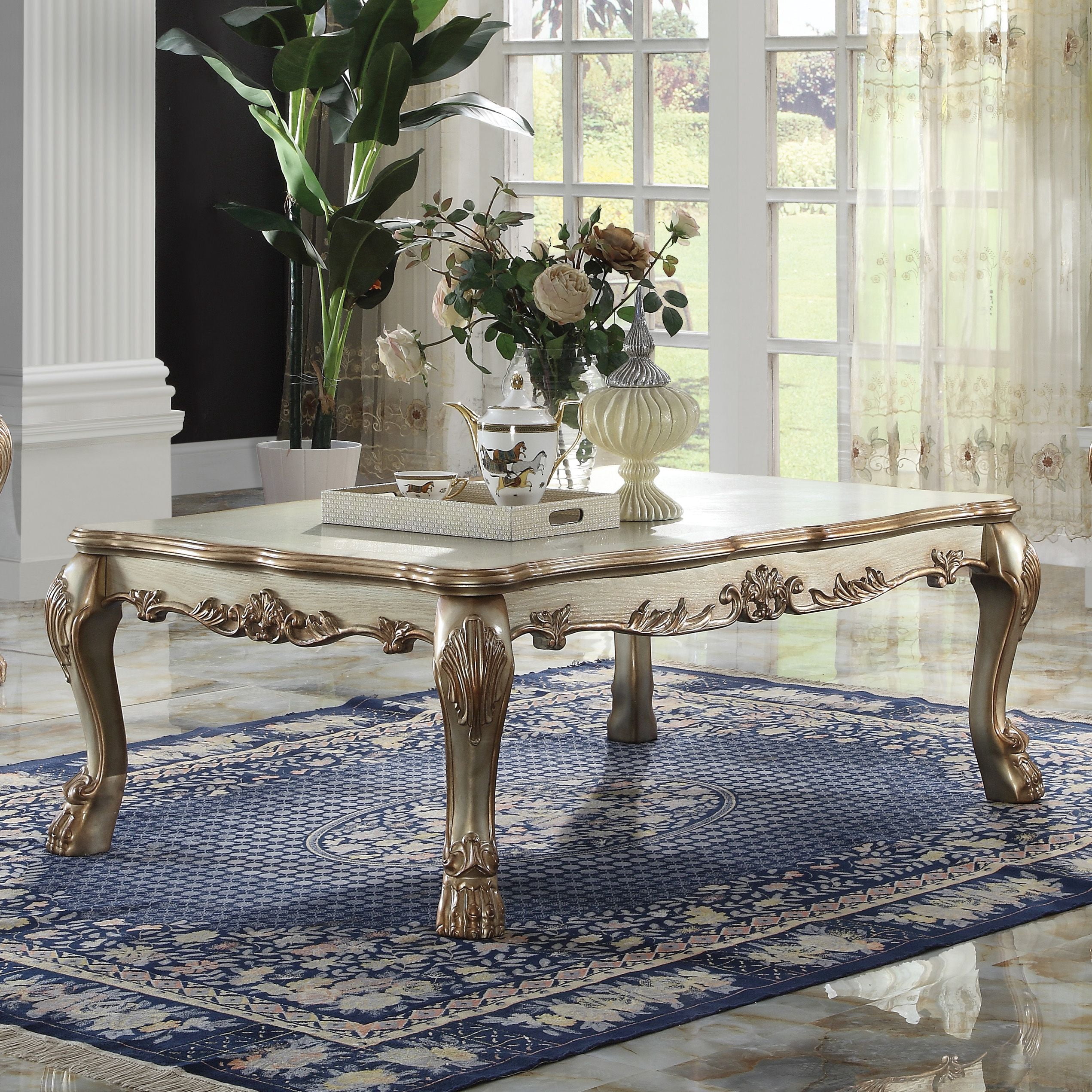 Gold Patina and Bone Coffee Table with Claw Leg - Walmart.com